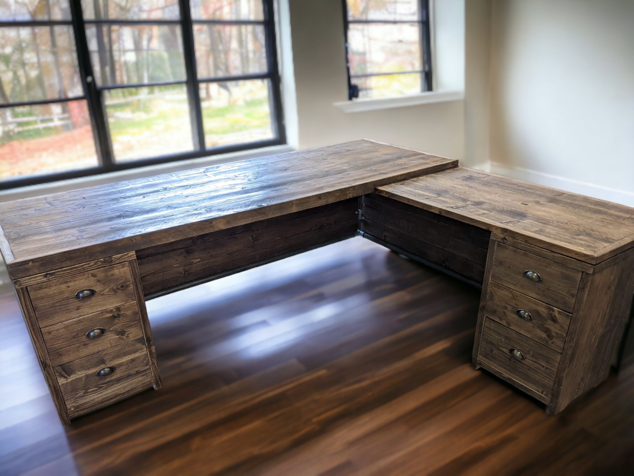 Corner Desk Office Desk With 2 Drawer Units , Custom Made Reclaimed ...