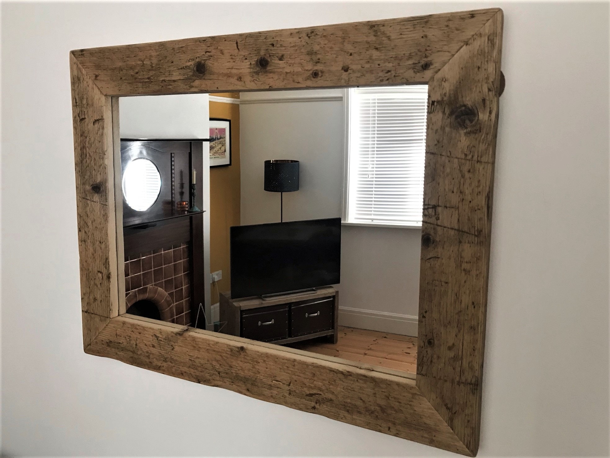 Rustic Wooden Mirror Recycled Industrial Mirror Reclaimed - Etsy UK