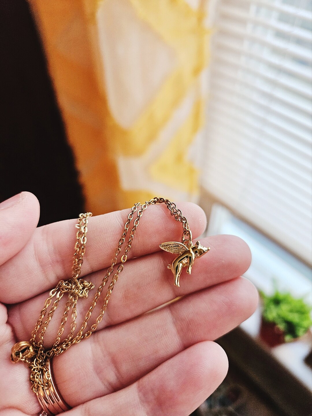 TINY Gold Flying Pig Necklace, Pig Charm Necklace, Humorous, When Pigs ...