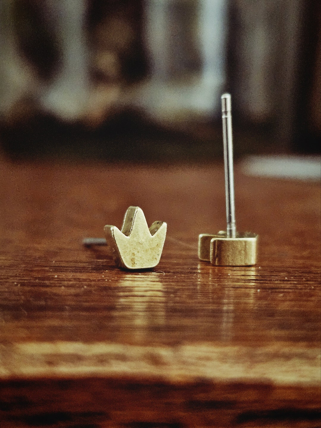 Daughter of the KING A Tiny Pair of Brass Crown Studs. Crown Earrings ...