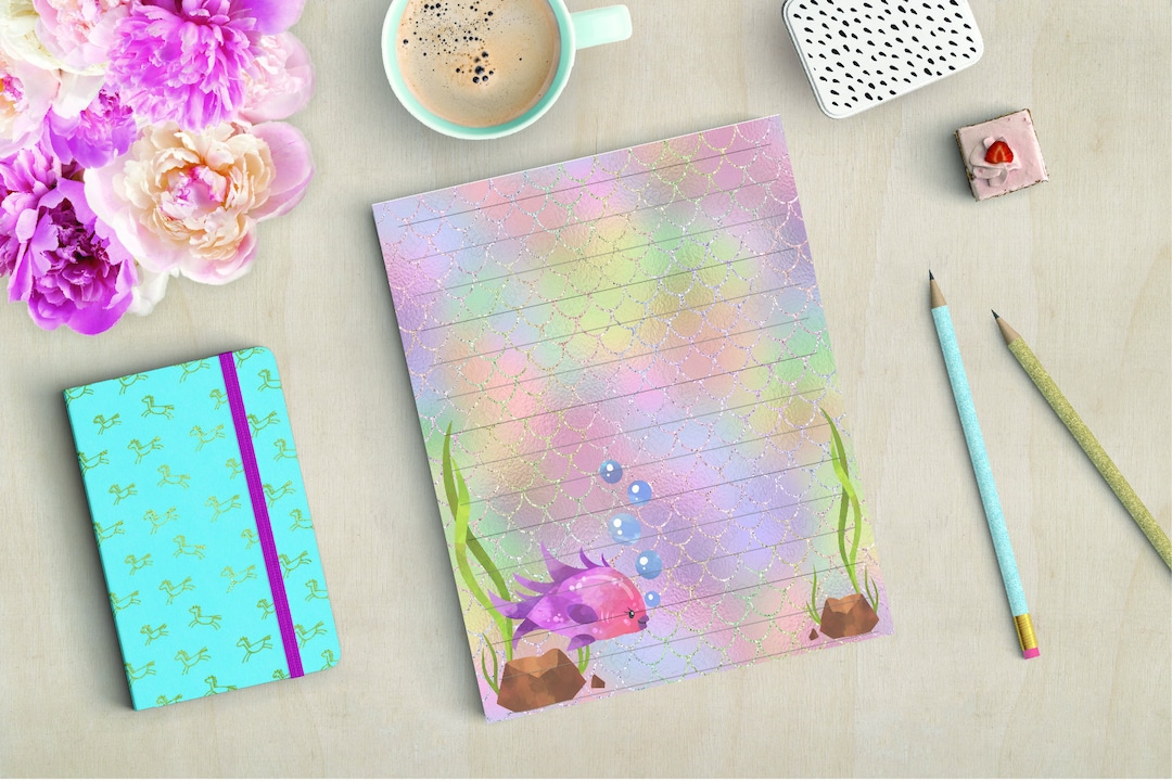 Tropical Mermaid Fish Printable Stationery Paper - Penpal Letter ...