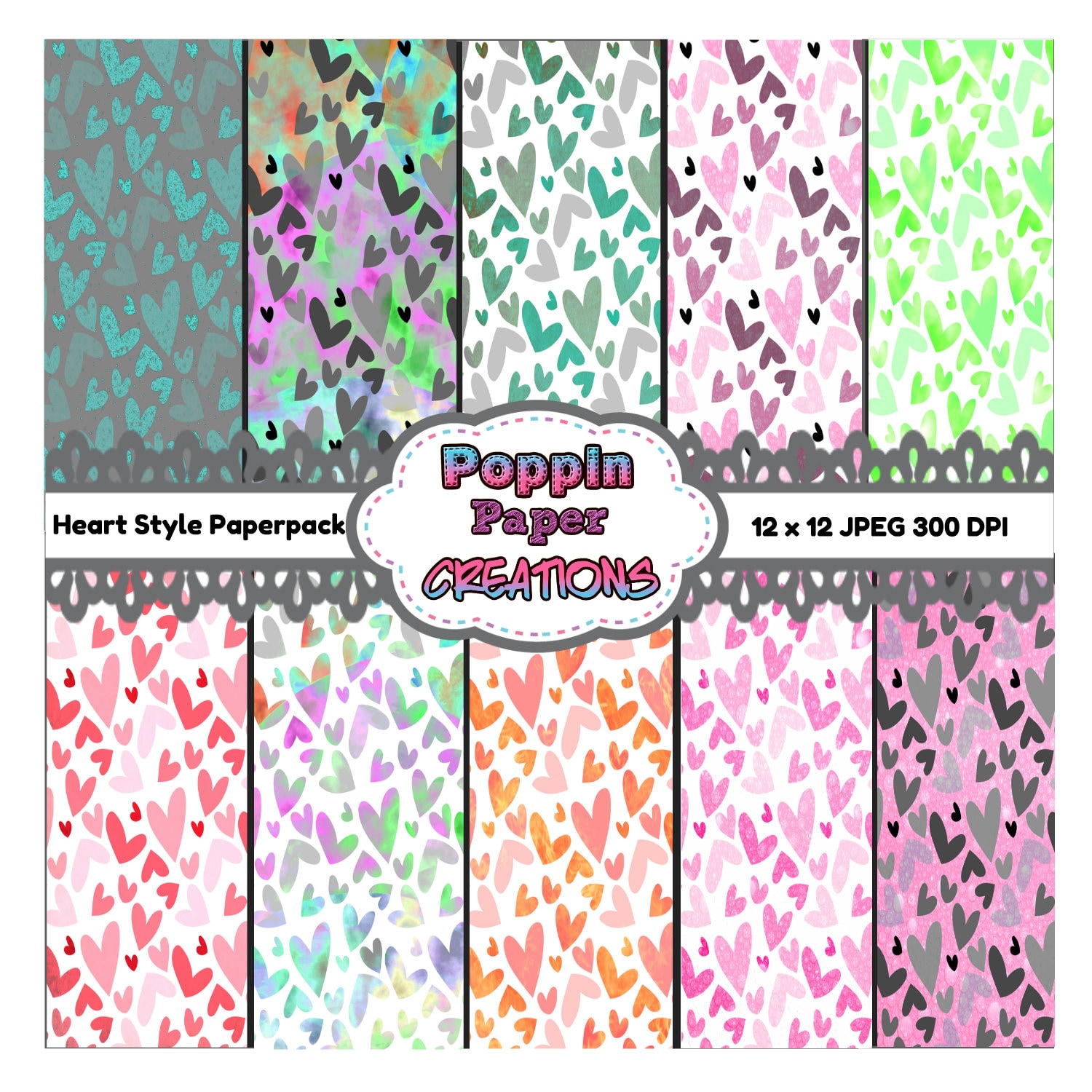 Heart, Valentine's Day, Digital Paper, 12x12, Printable, .JPEG ...