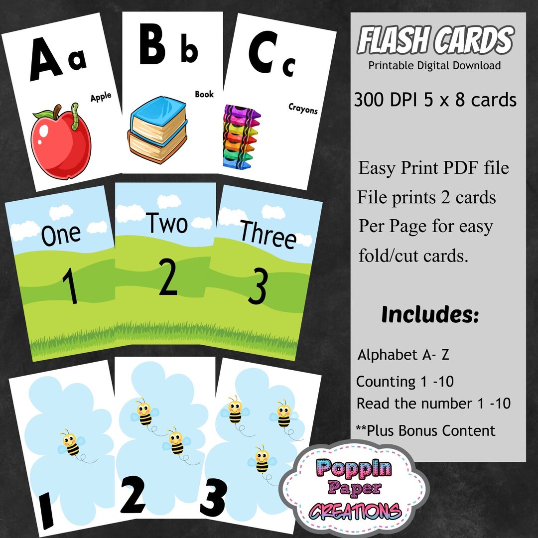 Homeschool Pre-k Kindergarten Printable Flash Cards Easy Print 5 X 8 - Etsy