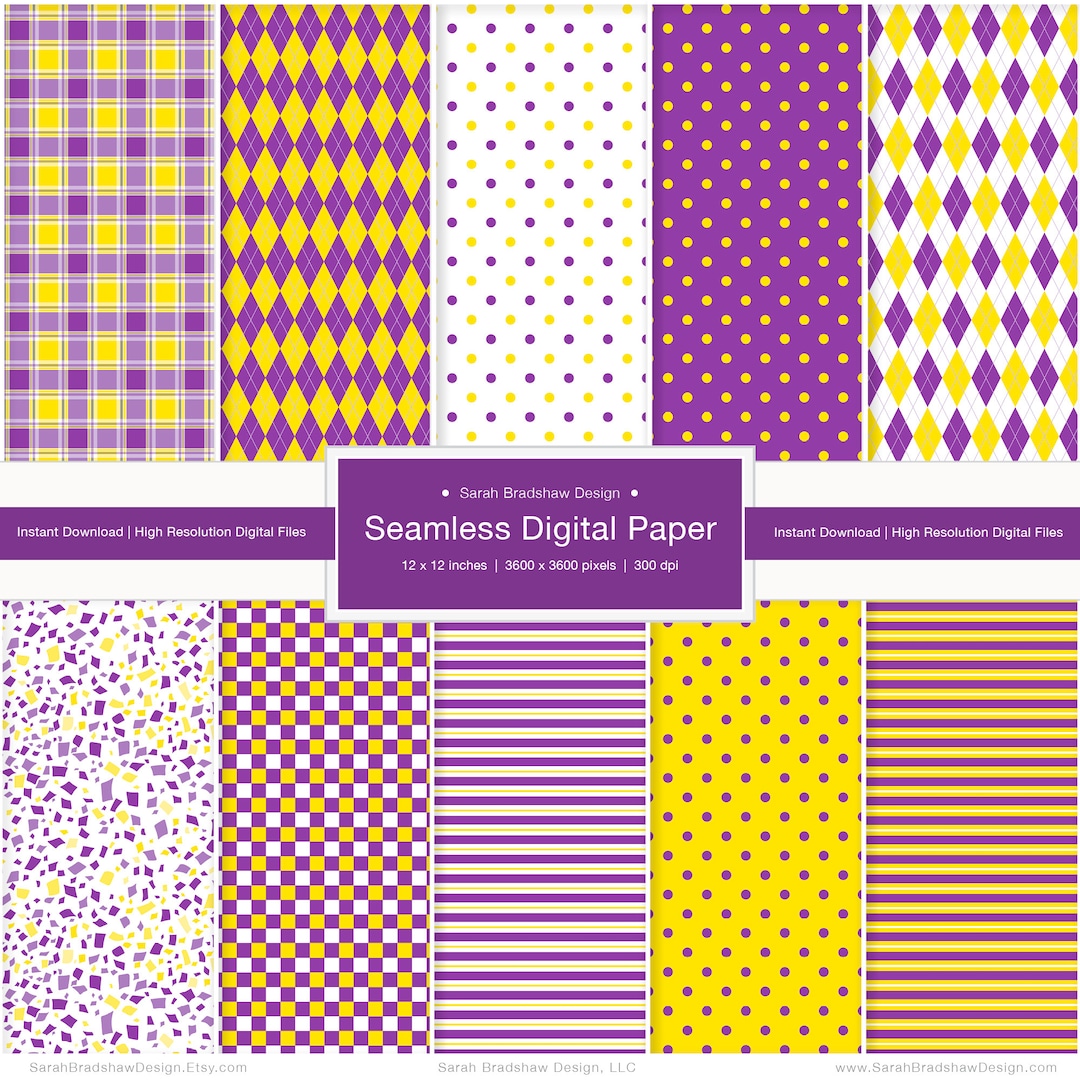 Seamless Digital Paper. Digital Pattern. Purple and Yellow. Preppy ...