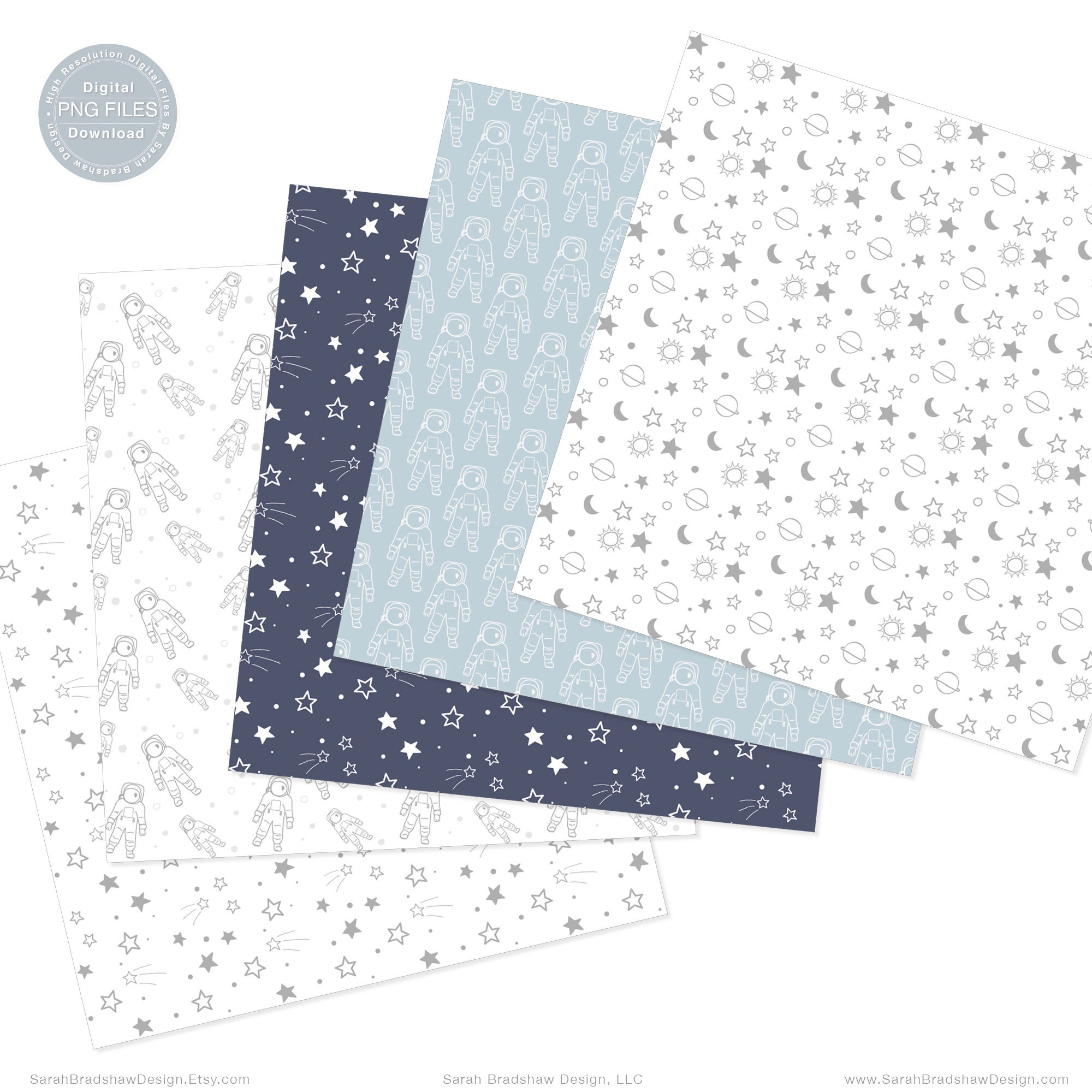 Space Exploration Digital Paper Set. Seamless Pattern. Astronaut. Solar ...