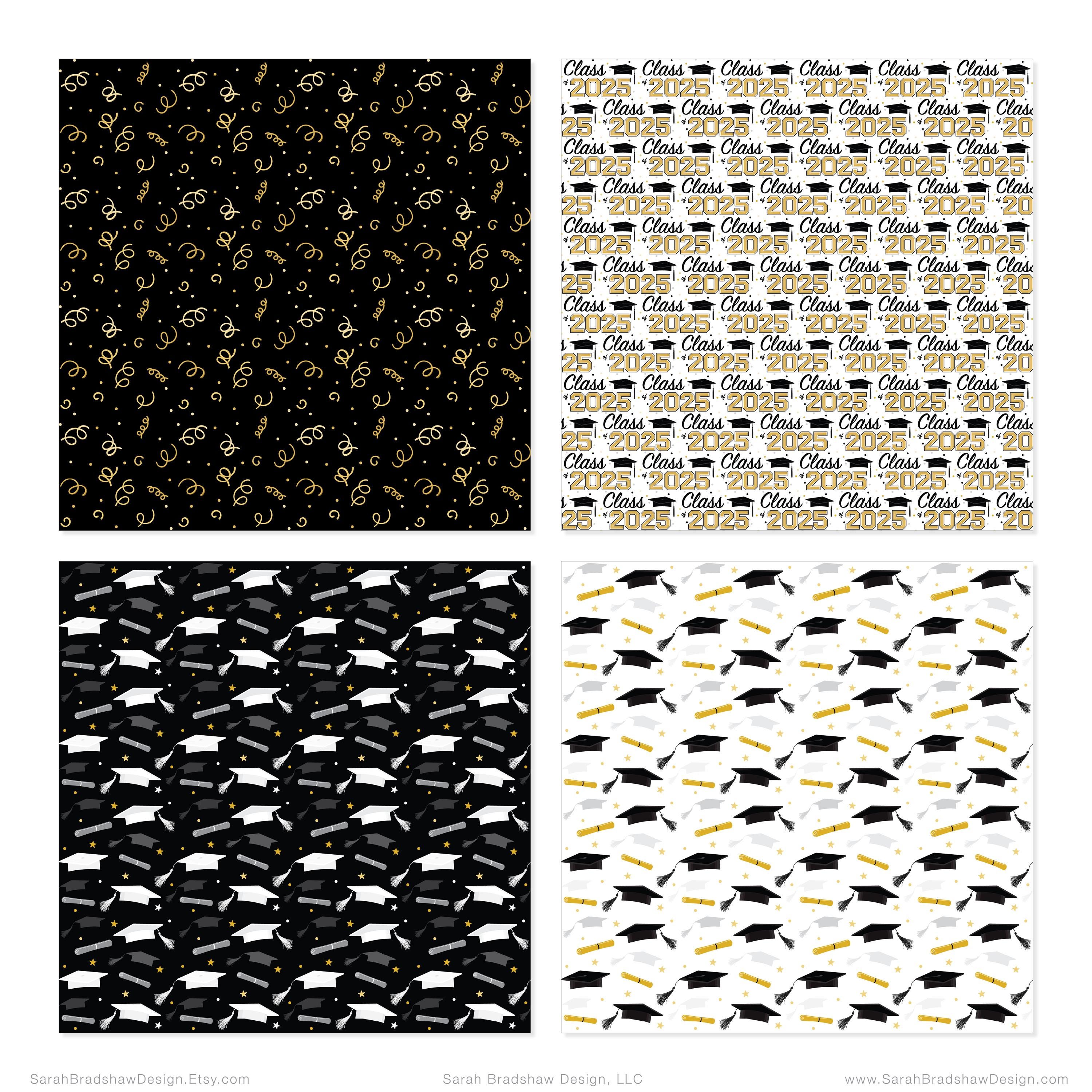 Class of 2025 Graduation Digital Paper: Gold, Black, White (digital ...
