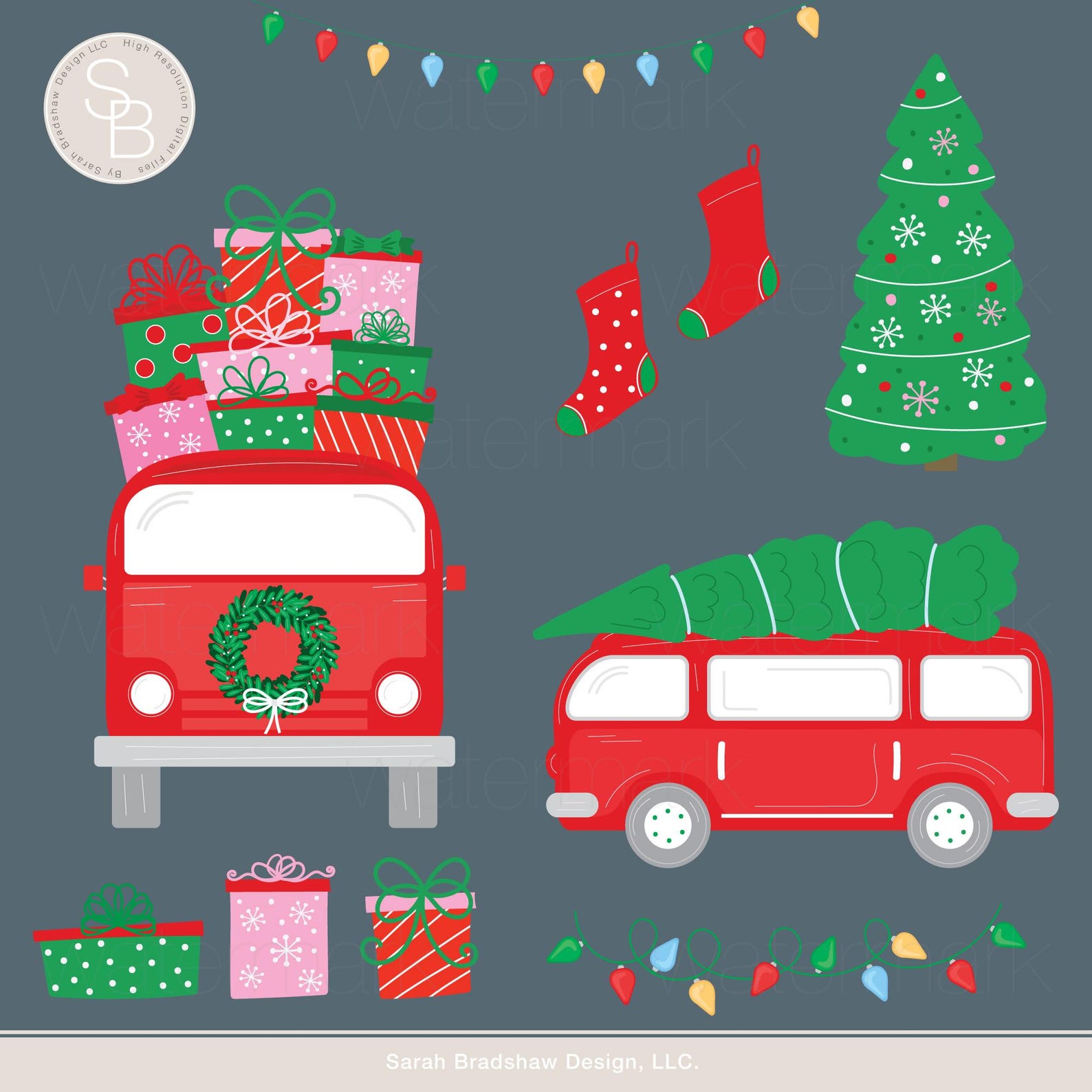 Retro Christmas Clip Art Set. Retro Christmas Clip Art. Camper Van ...