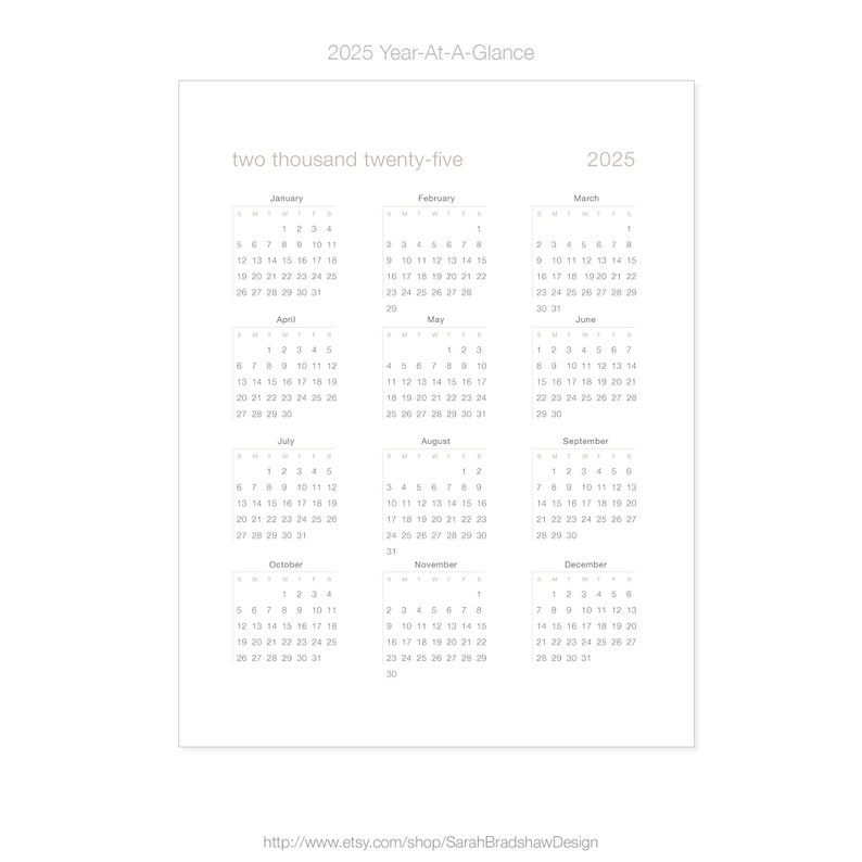 2025 - 12 Month Calendar and Year At-a-glance Calendar. Annual Calendar ...