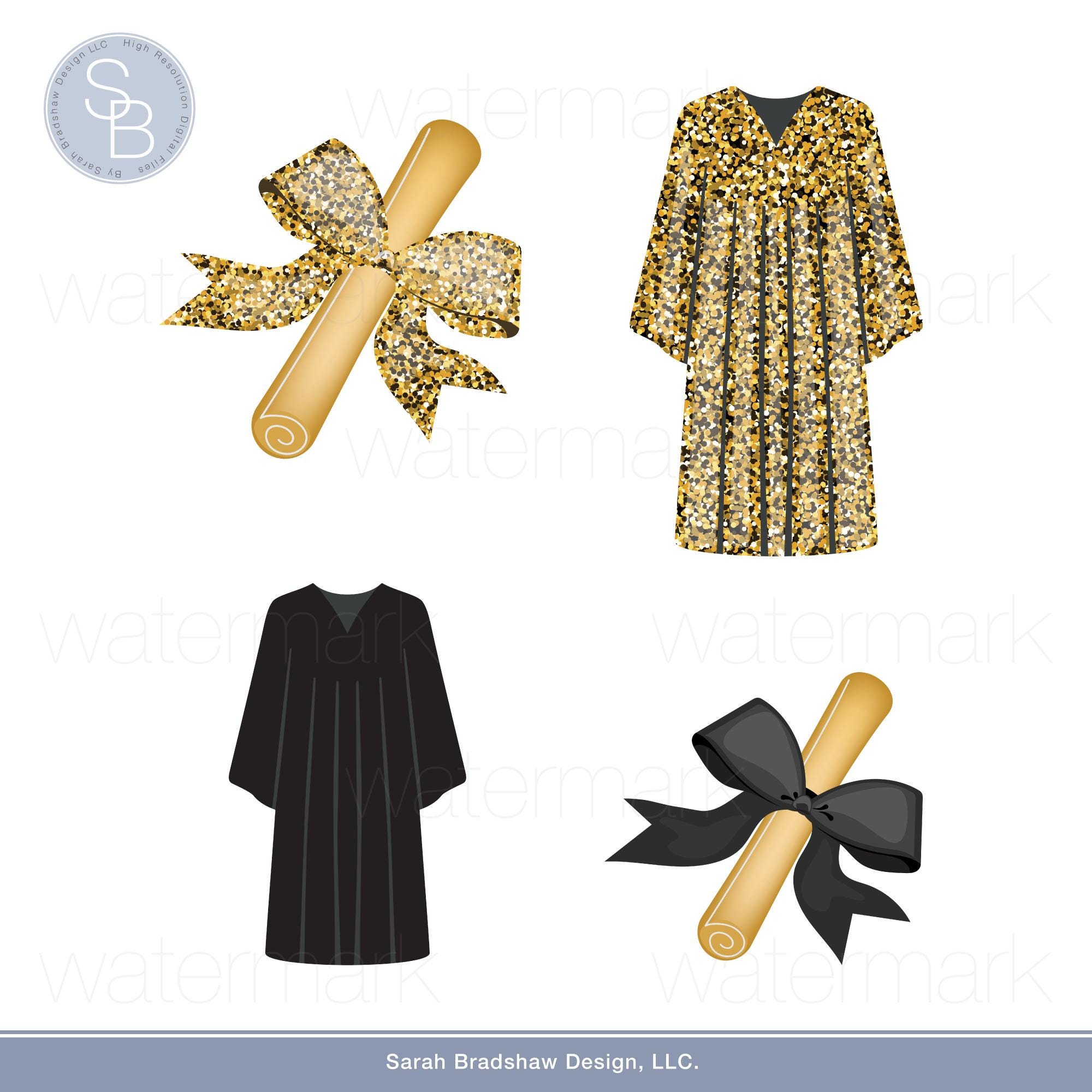 Glitter Graduation Clip Art: Cap, Gown, & Confetti (PNG Files) - Etsy