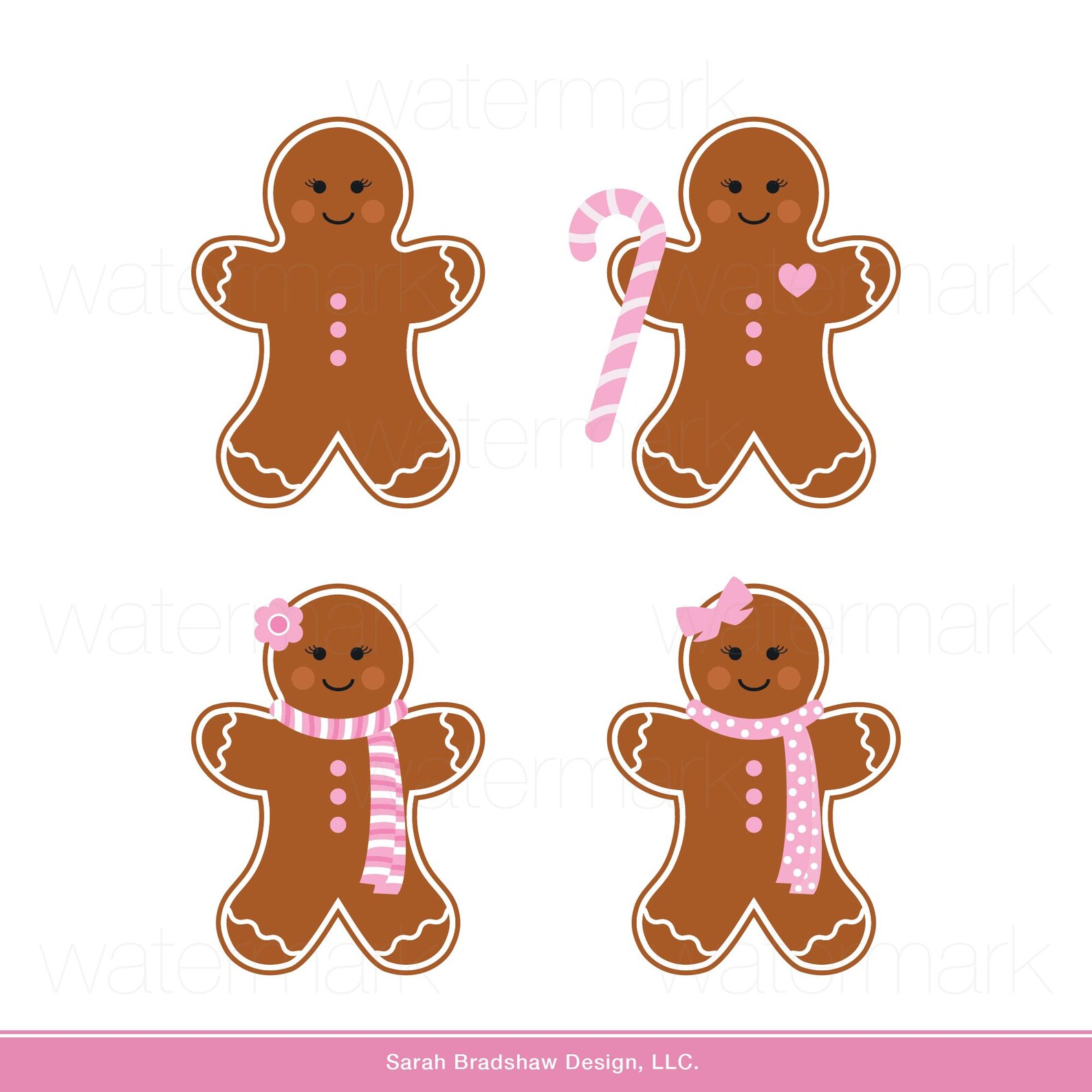 Pink Gingerbread Clip Art Set: Christmas Girls & House (digital ...