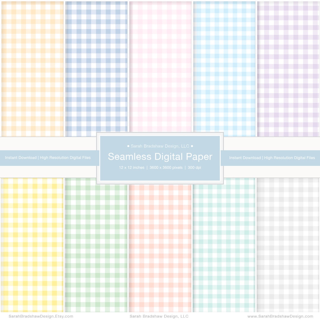 Seamless Digital Paper. Gingham Digital Paper. Pastel Gingham Digital ...