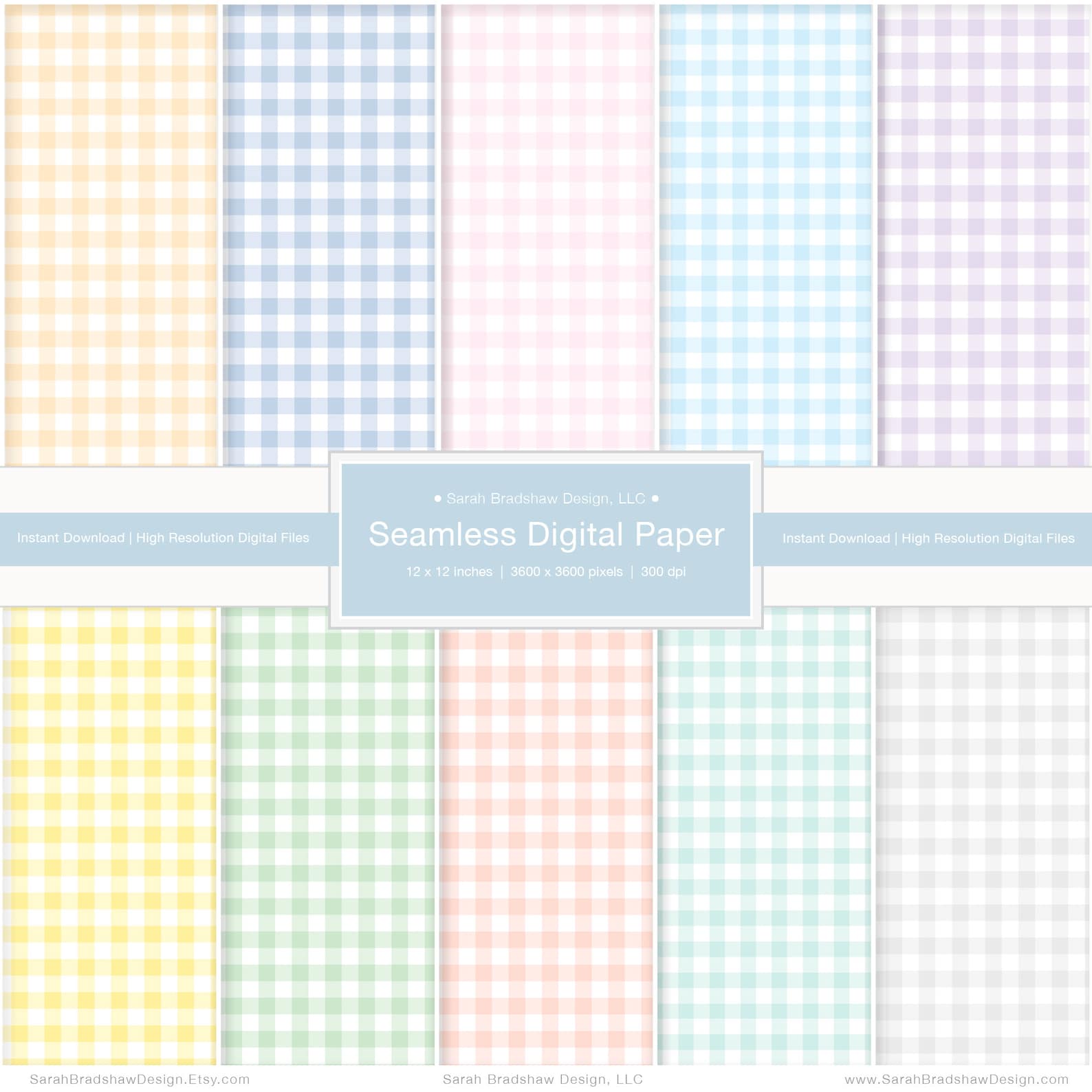 Seamless Digital Paper. Gingham Digital Paper. Pastel Gingham Digital ...
