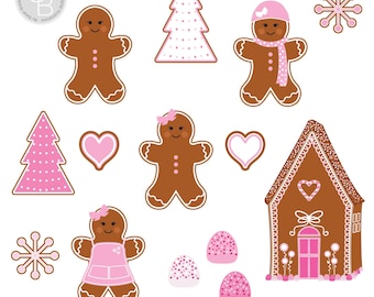 Pink Gingerbread Clip Art Set: Christmas Girls & House (digital ...
