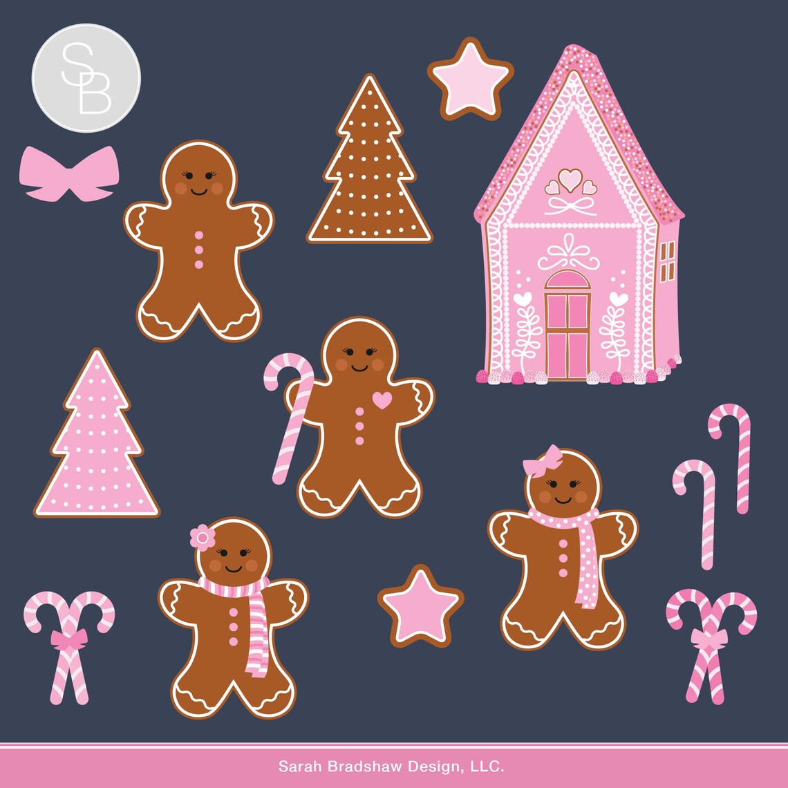 Pink Gingerbread Clip Art Set: Christmas Girls & House (digital ...