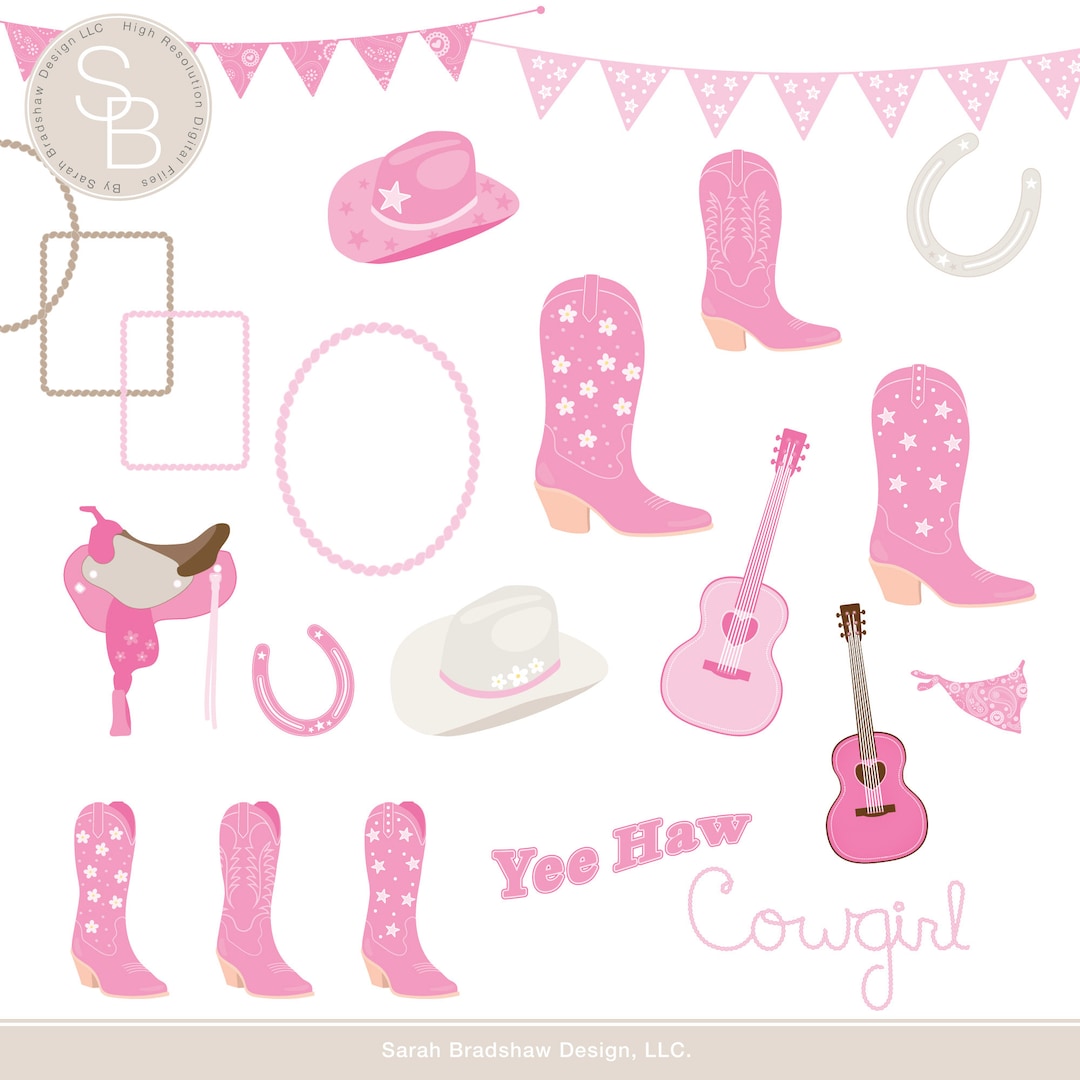 Cowgirl Clip Art Set. Pink Cowgirl Illustrations. Rodeo Clip Art. Boots ...