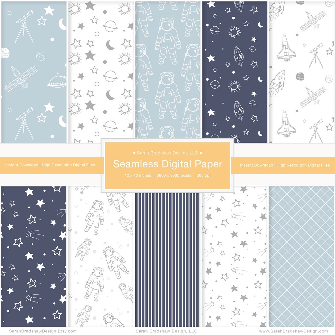 Space Exploration Digital Paper Set. Seamless Pattern. Astronaut. Solar ...