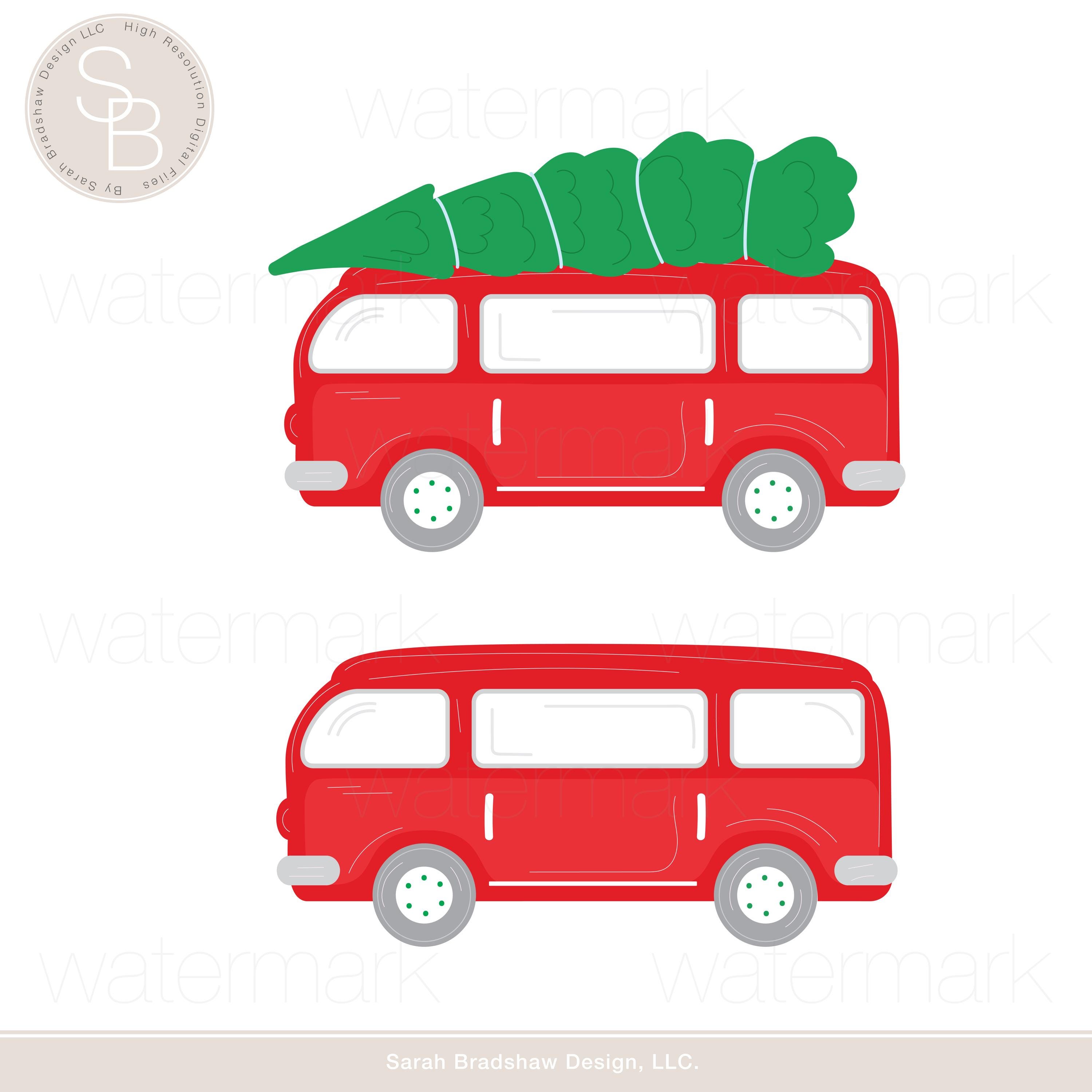 Retro Christmas Clipart Set: Camper Van, Tree, Gifts (PNG, JPG ...