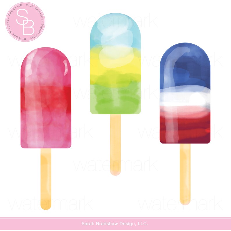 Popsicle Clip Art. Watercolor Clip Art. Watercolor Popsicle ...