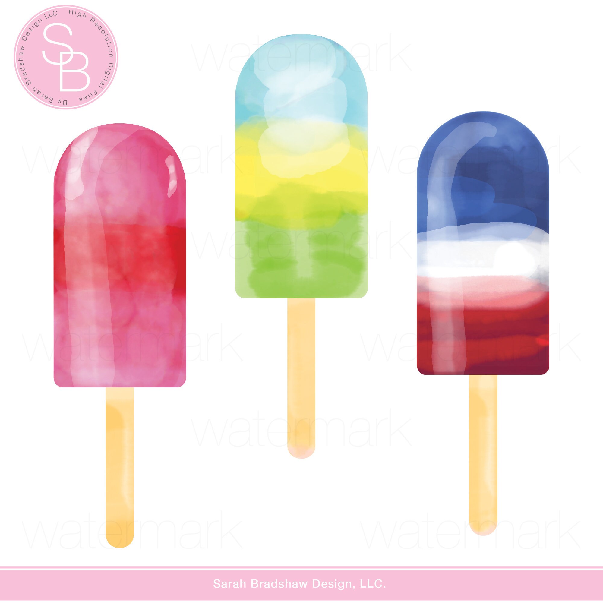 Popsicle Clip Art. Watercolor Clip Art. Watercolor Popsicle ...