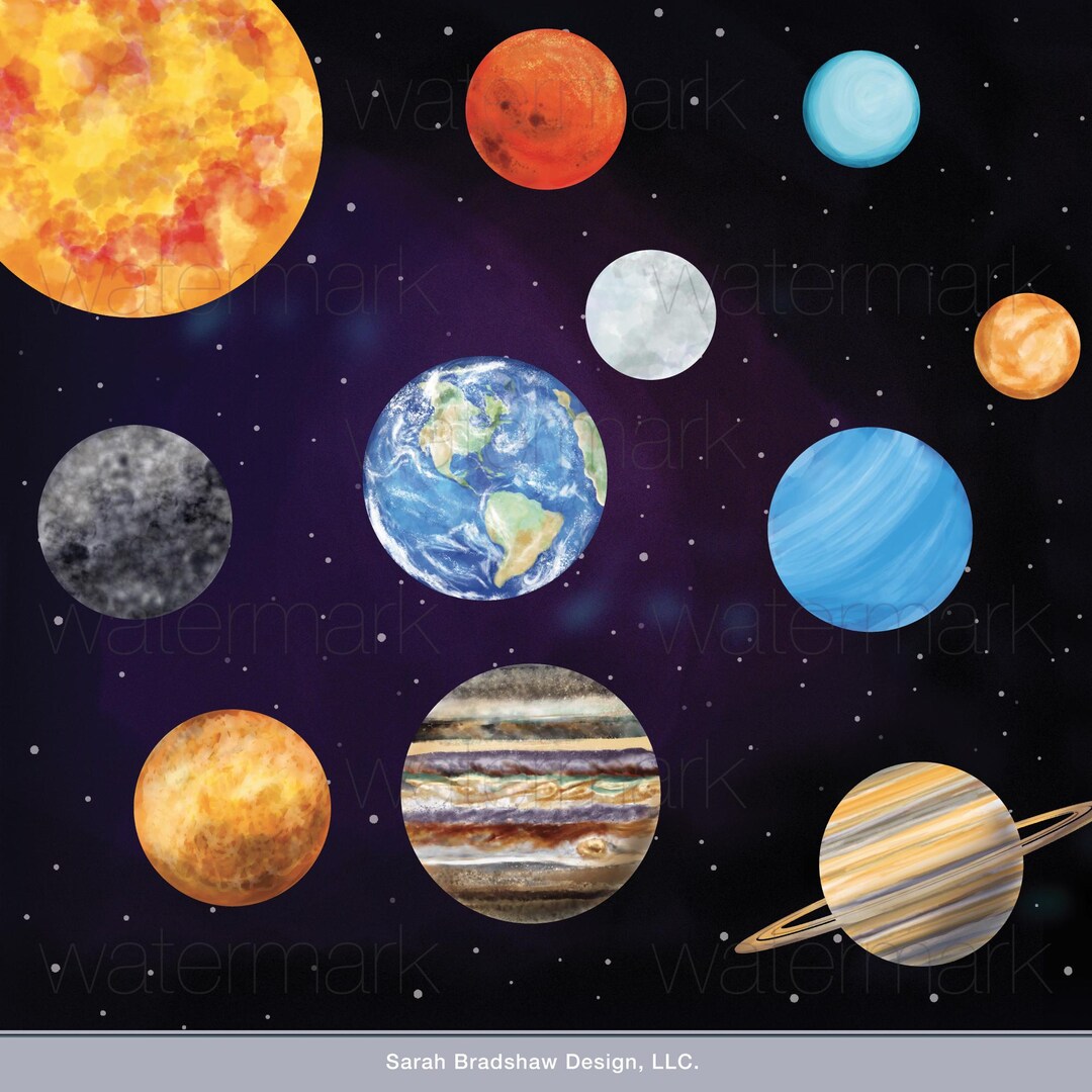 Watercolor Planets. Outer Space Clip Art. Sun and Moon Clip Art ...