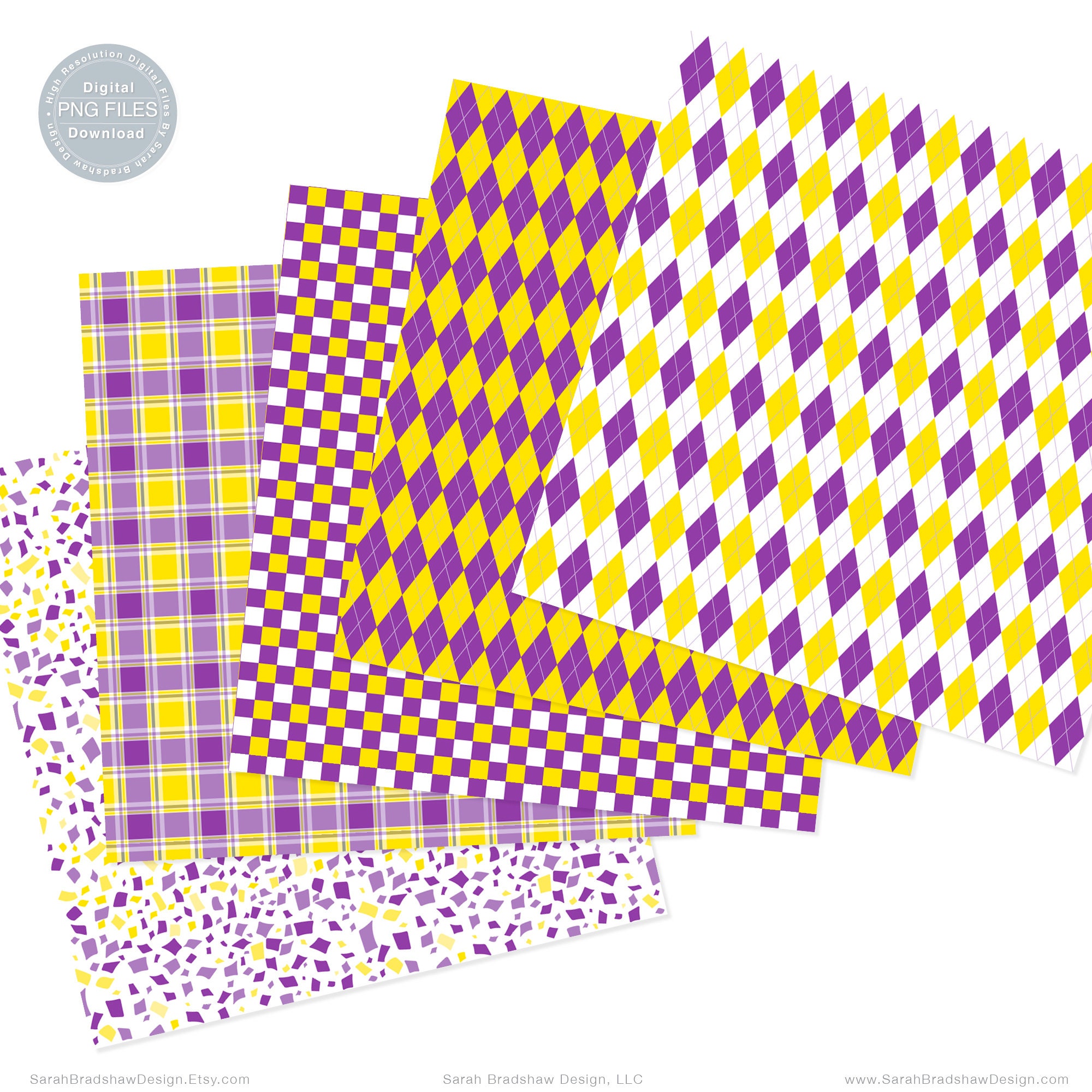 Seamless Digital Paper. Digital Pattern. Purple and Yellow. Preppy ...