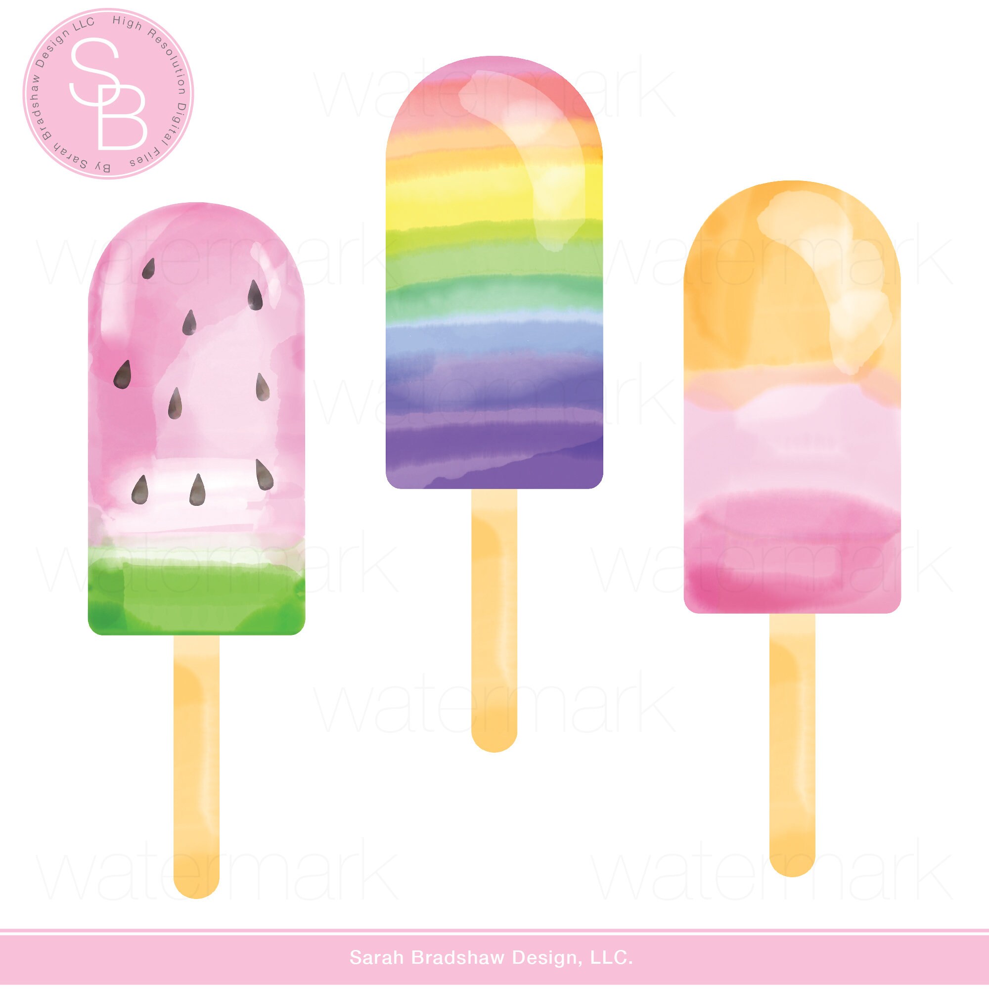 Popsicle Clip Art. Watercolor Clip Art. Watercolor Popsicle ...