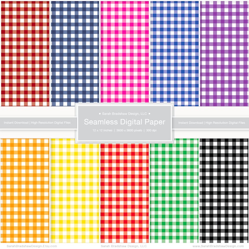 Seamless Digital Paper. Gingham Digital Paper. Red Gingham. Country and ...