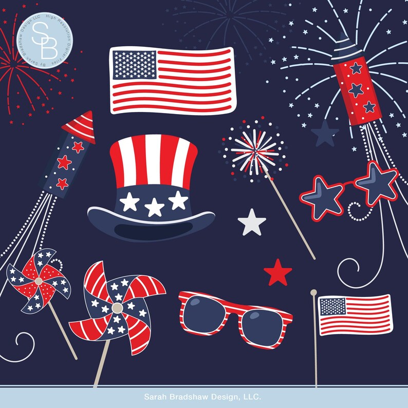 4th of July Clip Art: Patriotic Stars & Stripes (PNG, JPG Digital ...