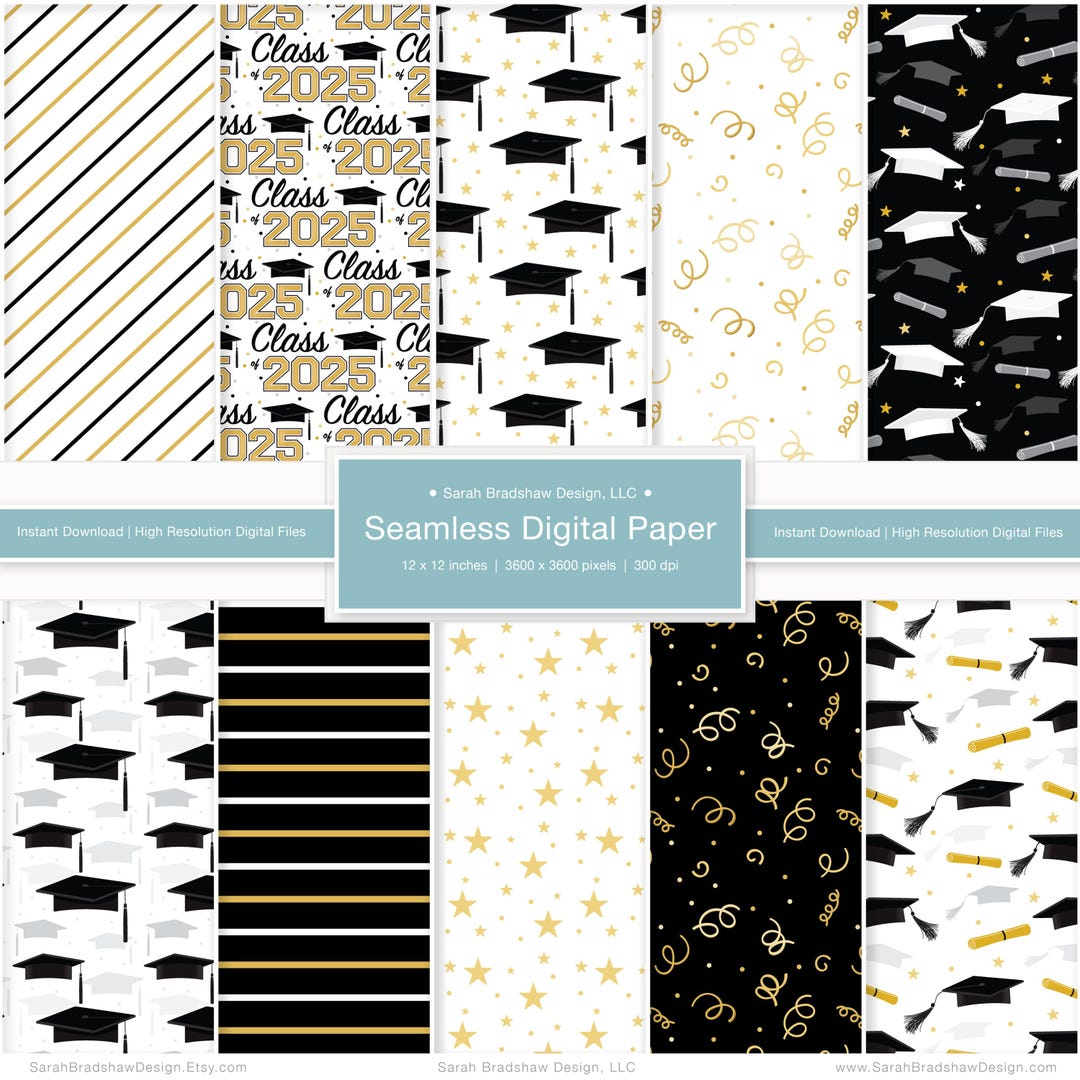 Class of 2025 Graduation Digital Paper: Gold, Black, White (digital ...