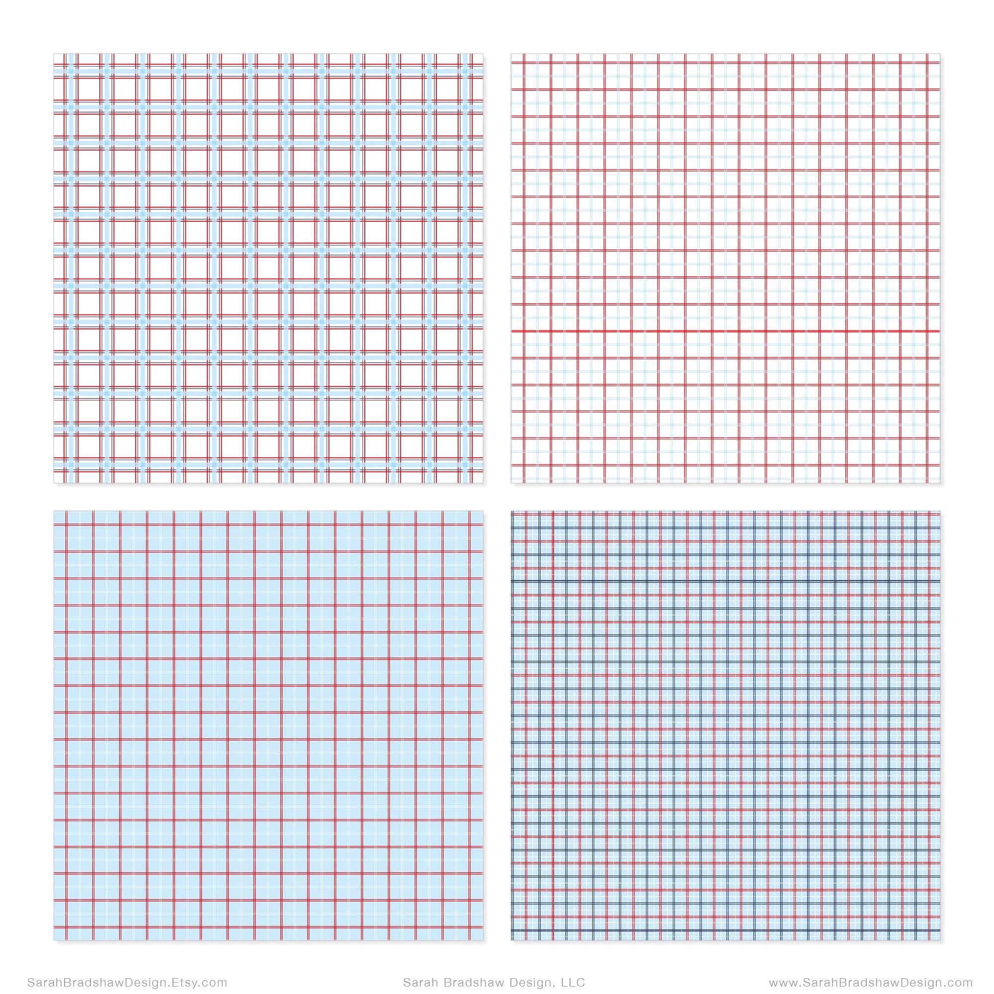 Plaid Digital Paper. Gingham Digital Paper. 4th of July. Red White and ...