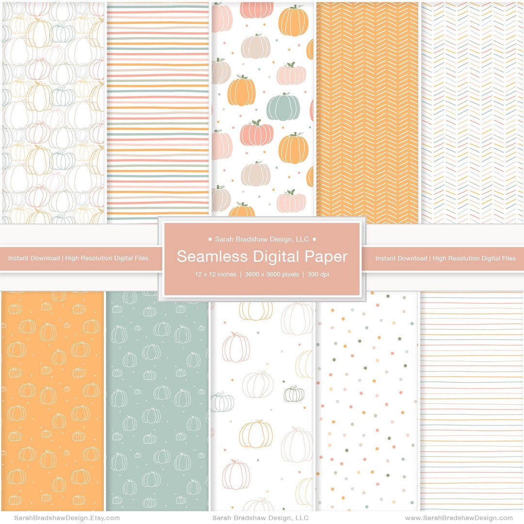 Pastel Pumpkin Digital Paper: Seamless Fall Prints (digital Download ...