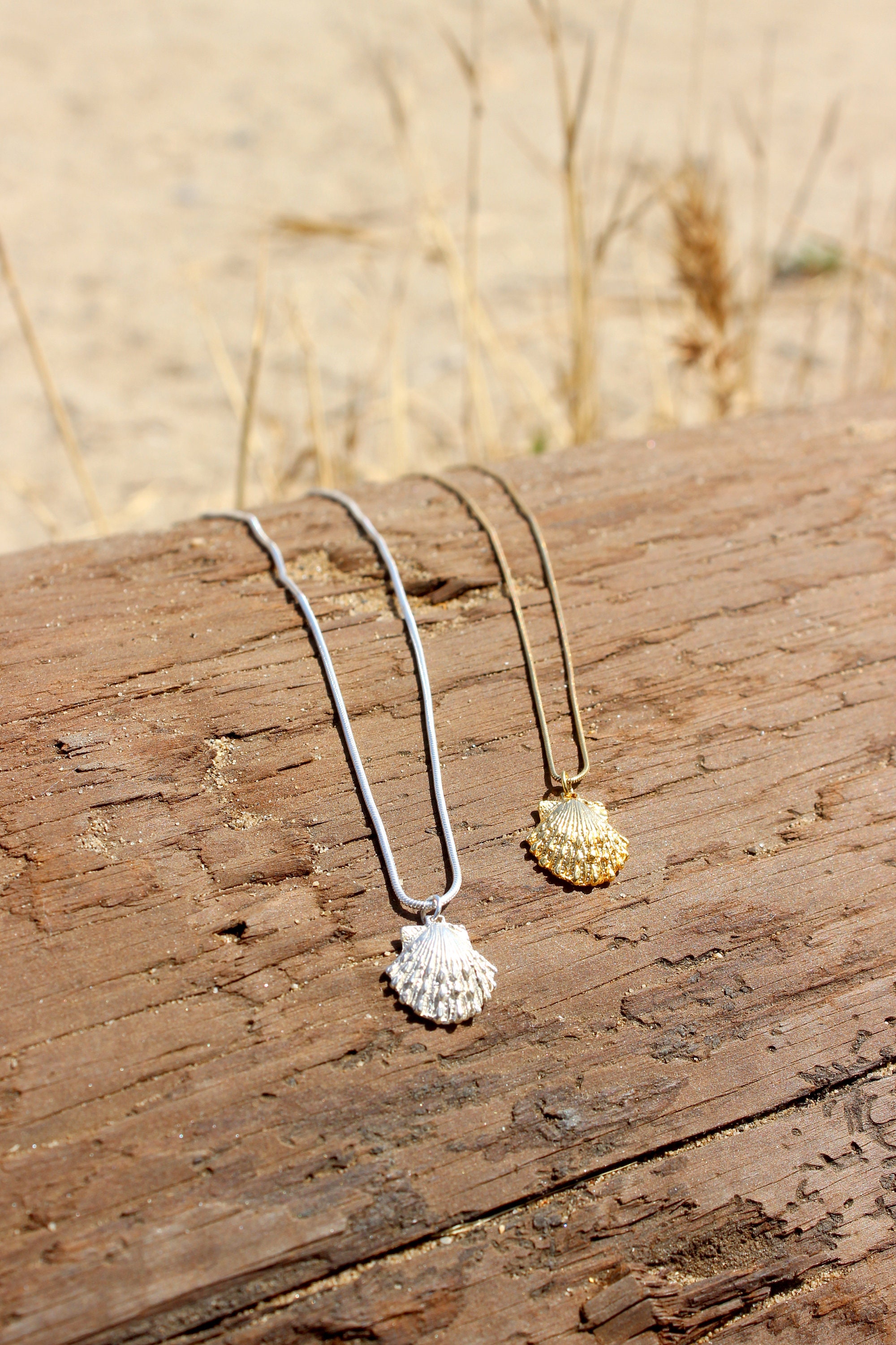 Vanessa // Mermaid Shell Necklace on Snake Chain, Gold, Sterling Silver ...