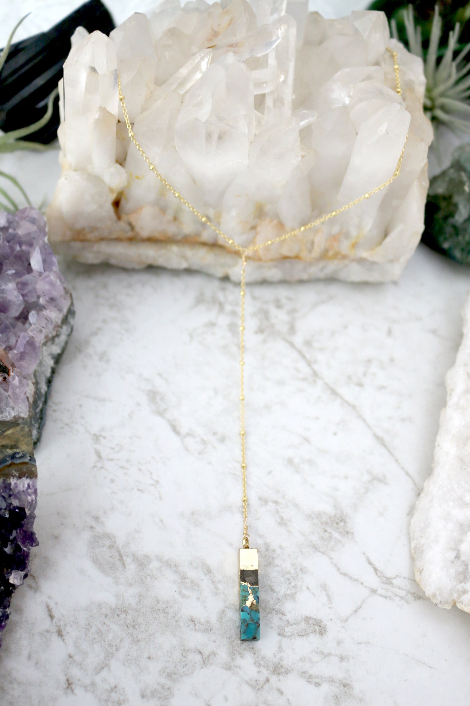 Ja alstublieft / / Turquoise Y ketting, Vermeil, satelliet ketting ...