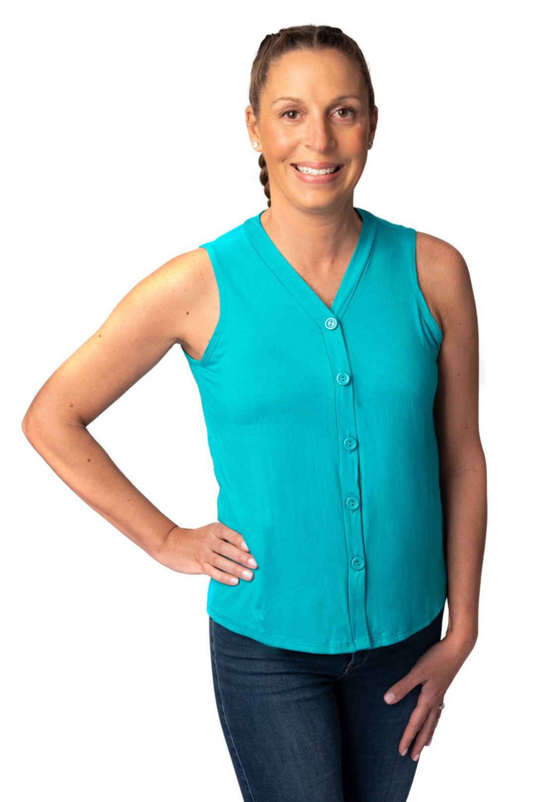 Teal Post Mastectomy Camisole With Drain Pockets | Chemo Clothing ...