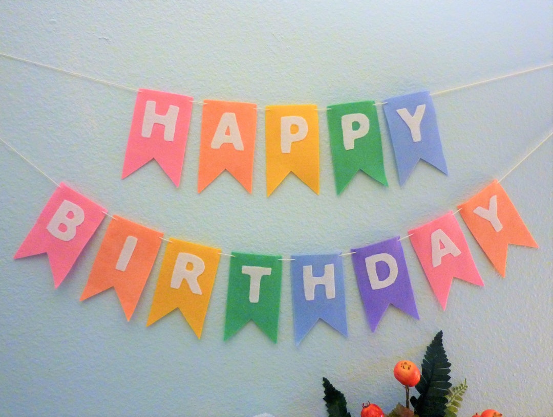 Felt Happy Birthday Rainbow Banner, Unicorn Birthday, Pastel Rainbow ...