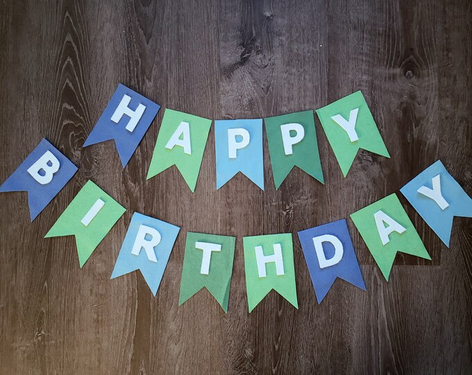 Wool Felt Spring Happy Birthday Rainbow Banner, Blue and Green Spring ...