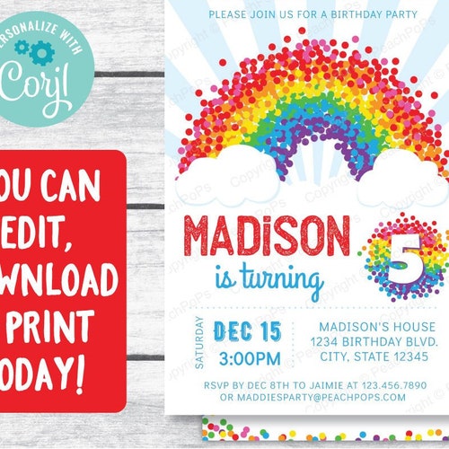 Color Run Birthday Party Invitation Editable Printable - Etsy