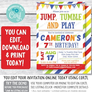 Pink Little Gymnastic Invite Girl Gym Party Invitation DIY Tumble Play ...