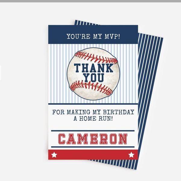 Printable Thank You Card Baseball - Etsy