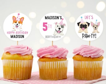 Printable Pink Dog Birthday Party Cupcake Toppers Puppy Pawty - Etsy