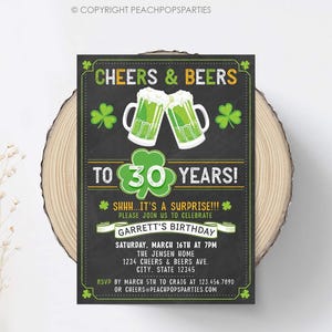 Cheers Beers St Patricks Day Birthday Invitation ANY Age EDITABLE Irish ...