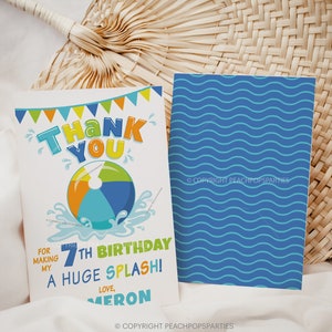 Editable Thank You Card Splish Splash Thank You Note Pool Beach Party ...