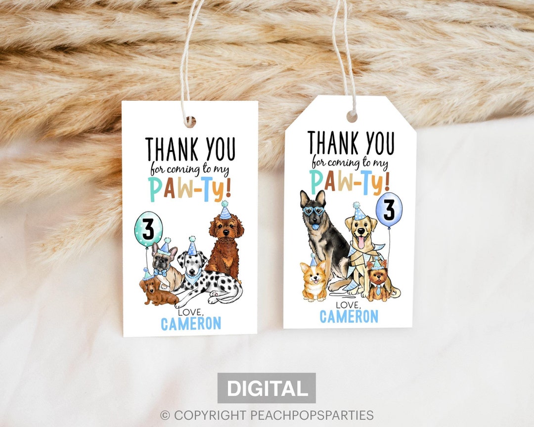 Editable Dog Pawty Thank You Gift Tag - 2 Designs - Puppy Birthday Paw ...