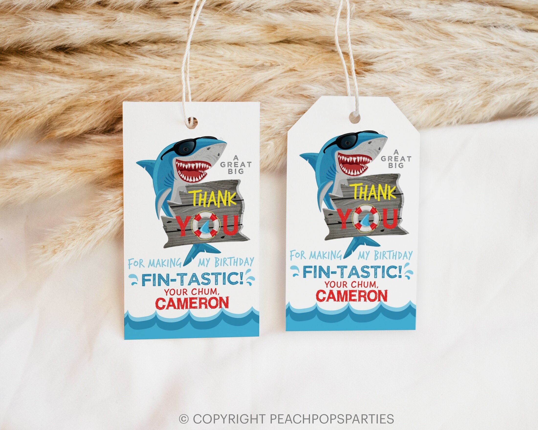 Editable Shark Thank You Tag Fin-tastic Pool Party Thanks ANY Age Party ...