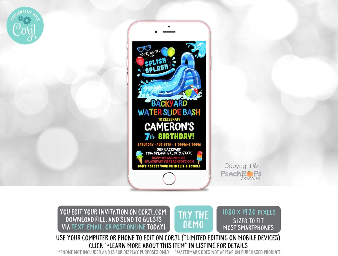 Editable Water Slide TEXT Birthday Invitation Splash Party - Etsy