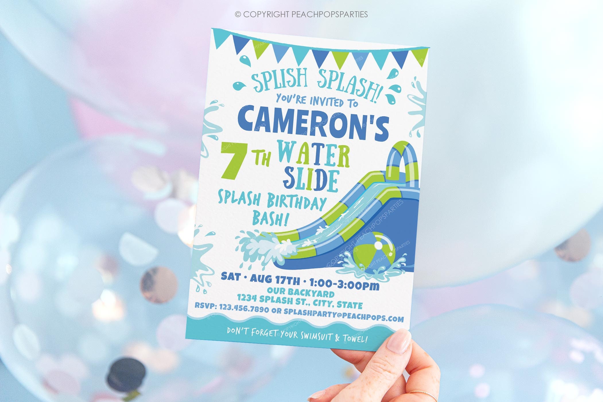 Water Slide Birthday Invitation DIGITAL Waterslide Bash Pool Party ...