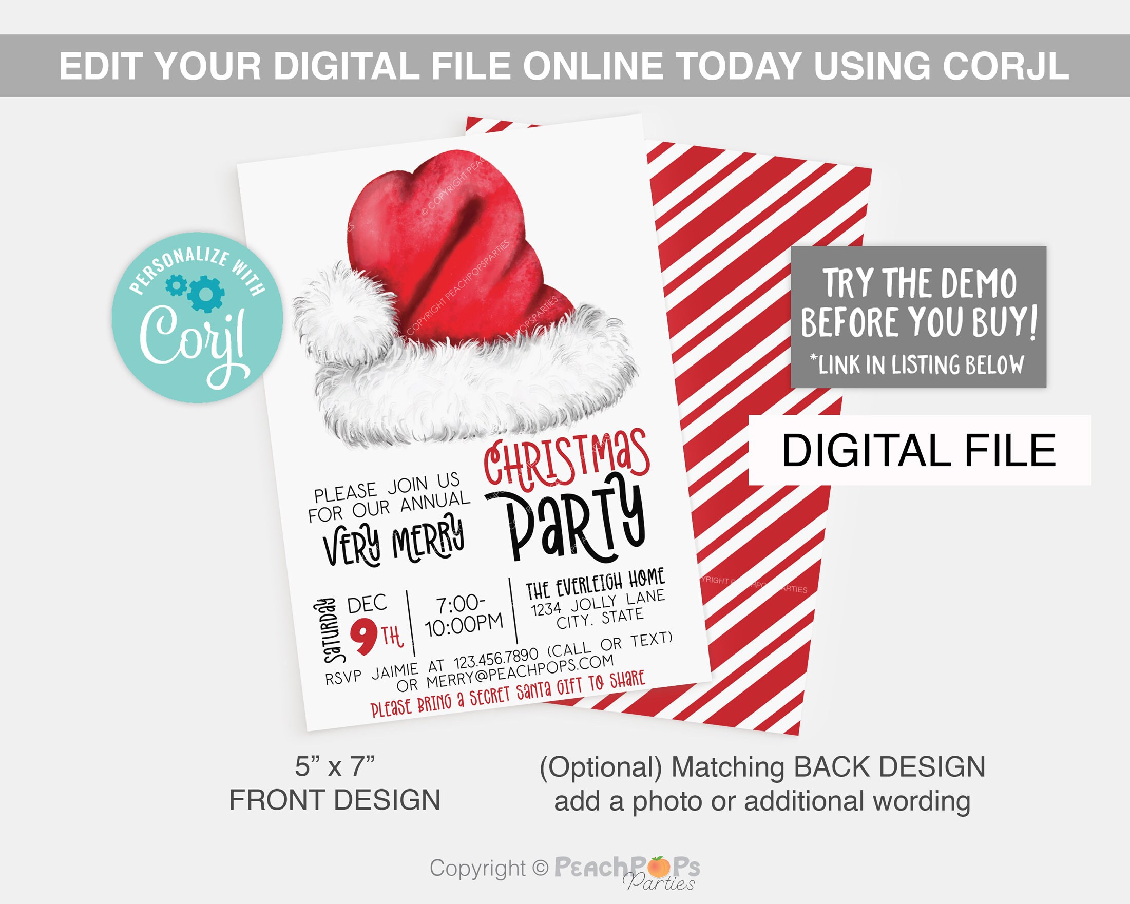 Editable Christmas Party Invitation Holiday Dinner Invite Annual Block ...