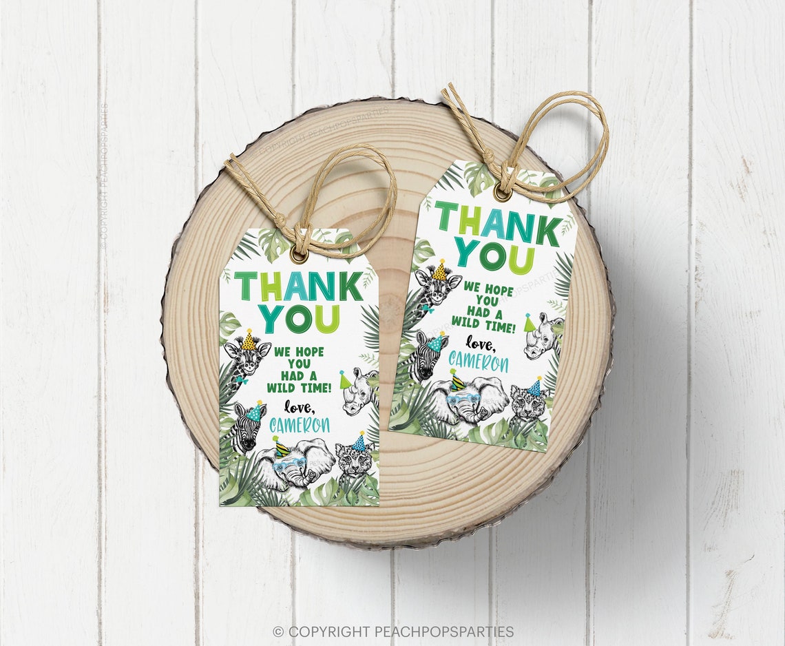 EDITABLE Safari Animals Favor Tag Wild Animals Birthday Thank You Gift ...