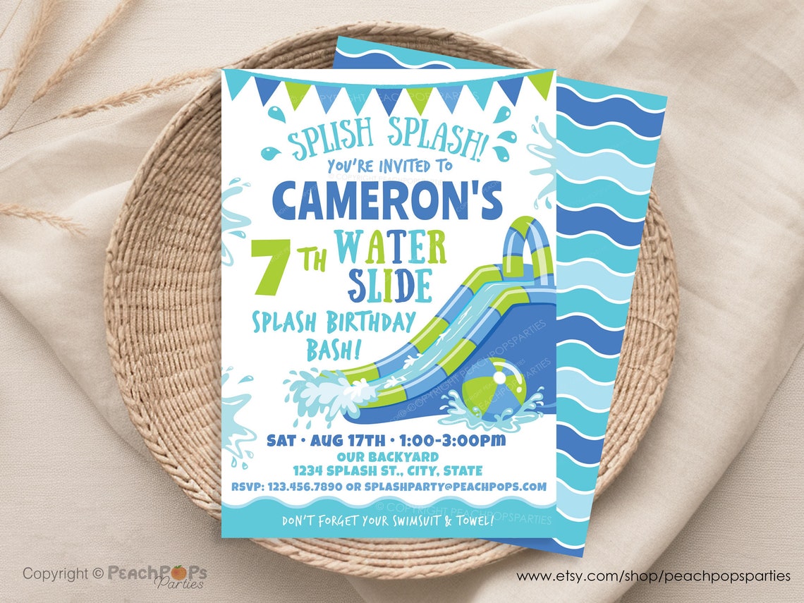 Water Slide Birthday Invitation DIGITAL Waterslide Bash Pool Party ...