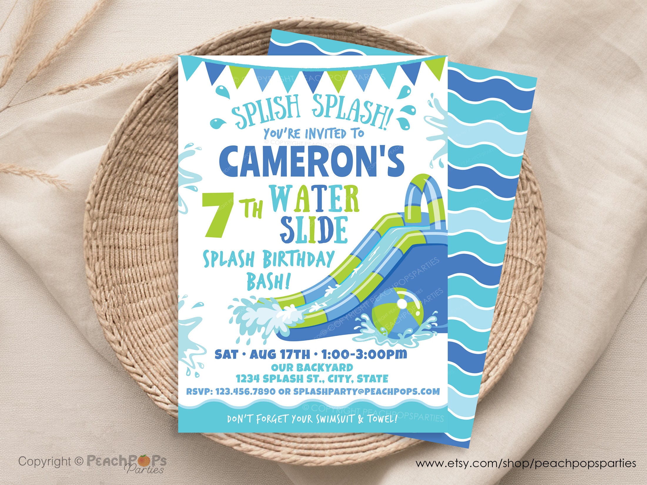 Water Slide Birthday Invitation DIGITAL Waterslide Bash Pool Party ...